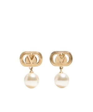 Valentino Garavani Ovalette Vlogo Signature Drop Earrings With Faux Pearl - Multicolour