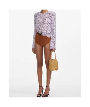 SELF-PORTRAIT Lace Fluted Sleeve Top