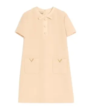 Valentino Garavani Curly Wool Short Dress With V-detail Pockets And Bow Neckline - Birch Color