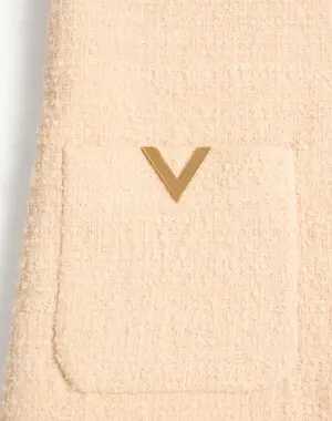 Valentino Garavani Curly Wool Short Dress With V-detail Pockets And Bow Neckline - Birch Color