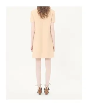 Valentino Garavani Curly Wool Short Dress With V-detail Pockets And Bow Neckline - Birch Color