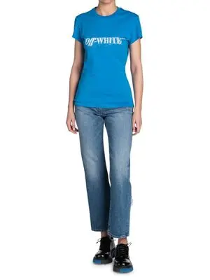 Off-White Logo Detailed Crewneck T-shirt - Blue