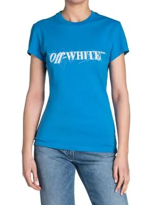 Off-White Logo Detailed Crewneck T-shirt - Blue