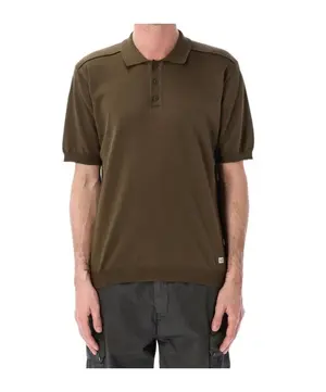 C.P. COMPANY Short-sleeve Knit Polo Shirt - Dark Olive