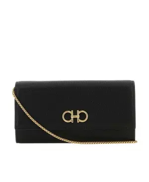 FERRAGAMO Gancini Plaque Leather Clutch Bag