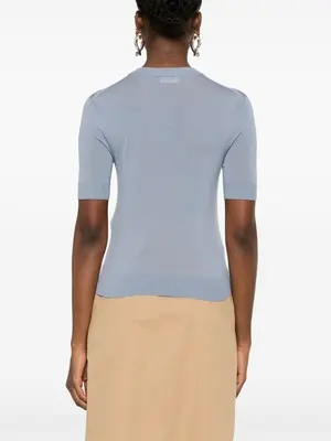 Celine Triomphe Embroidered Fine Wool Crew Neck Sweater - Light Blue