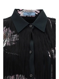 Prada Rose-printed Long-sleeved Fringed Shirt - No