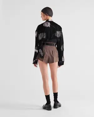 Prada Rose-printed Long-sleeved Fringed Shirt