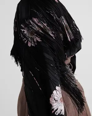 Prada Rose-printed Long-sleeved Fringed Shirt