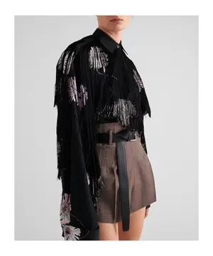 Prada Rose-printed Long-sleeved Fringed Shirt - Pink
