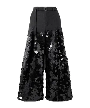 Sacai Sequined Wide-leg Cargo Pants - Black