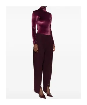 MUGLER High-neck Velvet Bodysuit With Cutout Detail - Brown