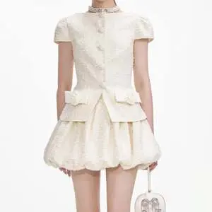 SELF-PORTRAIT Boucle Bow Detail Mini Dress