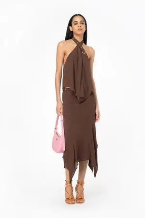 Pinko Flowing Asymmetrical Hem Skirt With Belt Detail