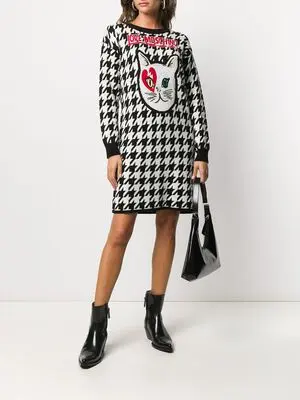 Moschino Jacquard Knit Dress With Cat Motif