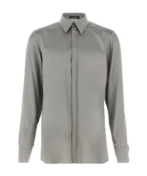 Dolce & Gabbana Dolce Gabbana Curved Hem Satin Shirt - Grey