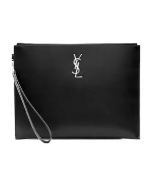 Saint Laurent Logo Plaque Zipped Clutch Bag - Black