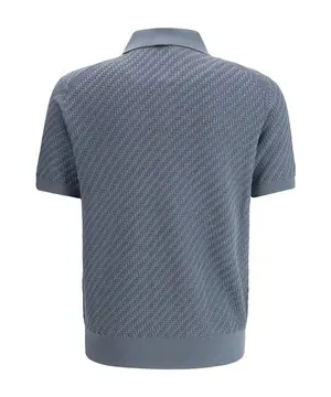 Brioni Woven Pattern Knitted Polo Shirt - Light Blue
