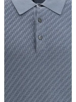 Brioni Woven Pattern Knitted Polo Shirt - Light Blue