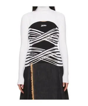 JEAN PAUL GAULTIER Striped Ribbed Turtleneck Top