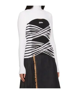 JEAN PAUL GAULTIER Striped Ribbed Turtleneck Top