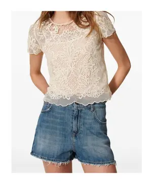 TWINSET Lace Short Sleeve Top - White