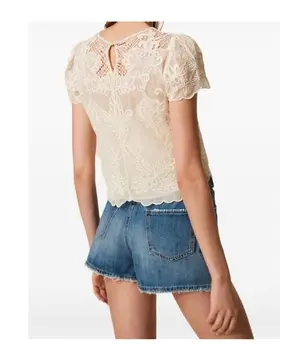 TWINSET Lace Short Sleeve Top - White