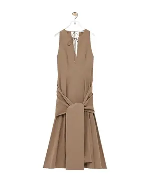 Loewe Sleeveless Wrap Dress With Keyhole And Lace-up Closure - Light Brown