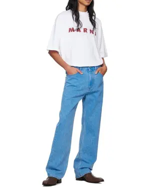 Marni Logo Patch Straight Leg Jeans - Blue