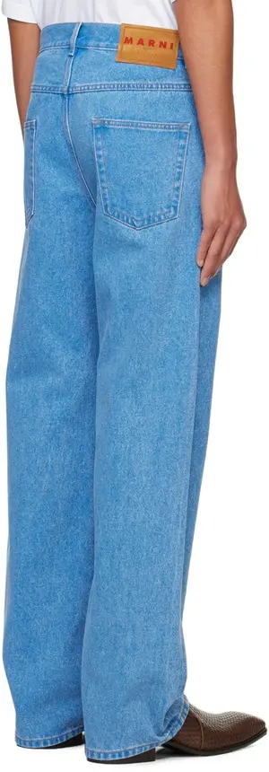 Marni Logo Patch Straight Leg Jeans - Blue