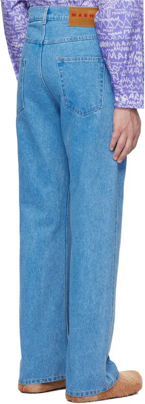 Marni Logo Patch Straight Leg Jeans - Blue