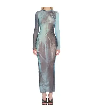 JEAN PAUL GAULTIER Water-print Long-sleeve Maxi Dress - Gray