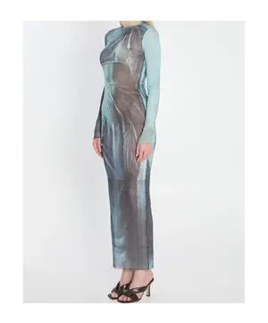 JEAN PAUL GAULTIER Water-print Long-sleeve Maxi Dress - Gray