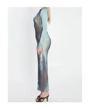 JEAN PAUL GAULTIER Water-print Long-sleeve Maxi Dress - Gray