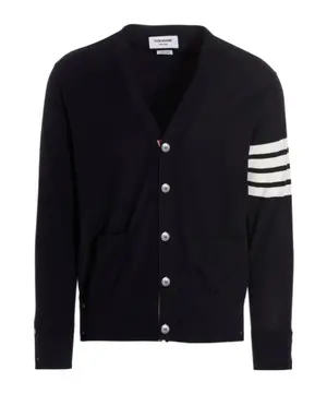 Thom Browne 4-bar V-neck Knitted Cardigan - Navy Blue