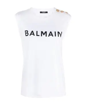 Balmain Logo Print Sleeveless T-shirt
