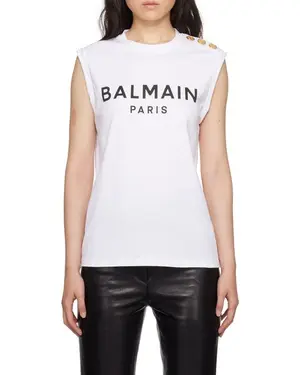 Balmain Logo Print Sleeveless T-shirt