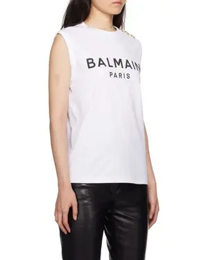 Balmain Logo Print Sleeveless T-shirt