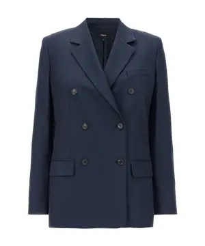 Theory Double-breasted Straight Hem Blazer - Black