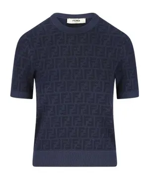 Fendi Ff Jacquard Short Sleeve Crewneck Jumper - Black