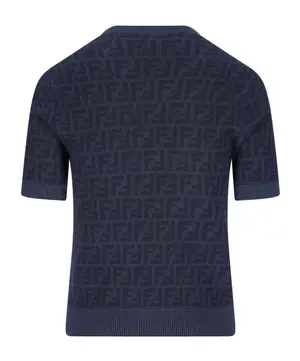 Fendi Ff Jacquard Short Sleeve Crewneck Jumper - Black