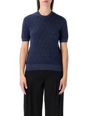 Fendi Ff Jacquard Short Sleeve Crewneck Jumper - Black