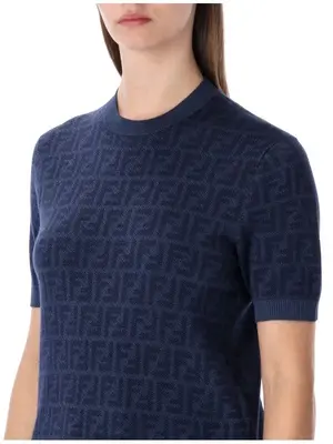 Fendi Ff Jacquard Short Sleeve Crewneck Jumper - Black