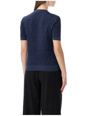 Fendi Ff Jacquard Short Sleeve Crewneck Jumper - Black