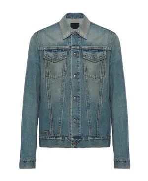 Prada Enamelled Tag Detailed Denim Jacket - Light Blue