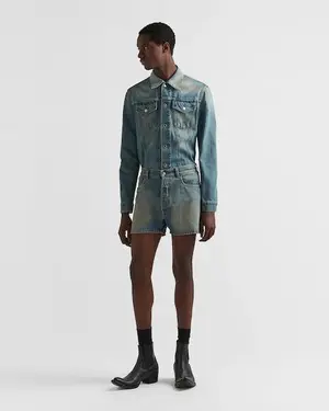 Prada Enamelled Tag Detailed Denim Jacket - Light Blue