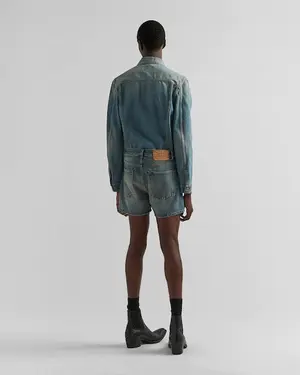 Prada Enamelled Tag Detailed Denim Jacket - Light Blue