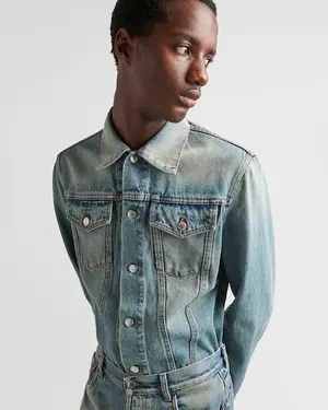Prada Enamelled Tag Detailed Denim Jacket - Light Blue