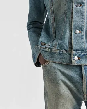 Prada Enamelled Tag Detailed Denim Jacket - Light Blue