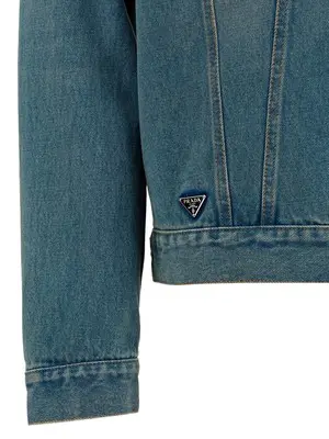 Prada Enamelled Tag Detailed Denim Jacket